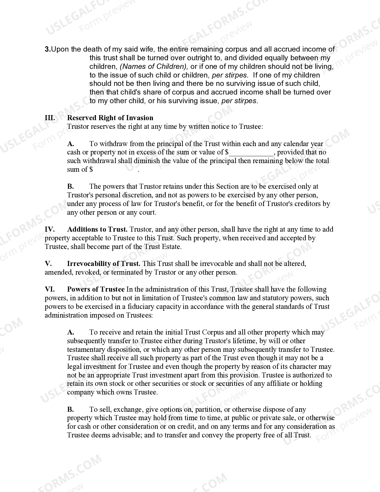 Irrevocable Trust With Spendthrift Provision