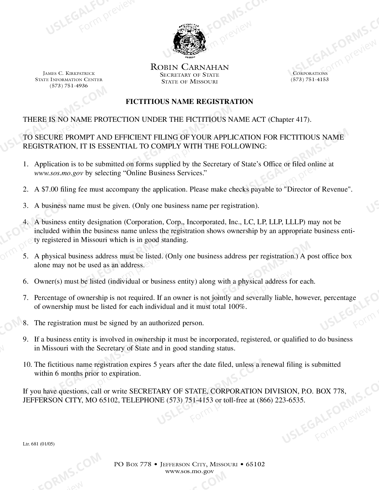 Missouri Registration of Fictitious Nme - Fictitious Name | US Legal Forms