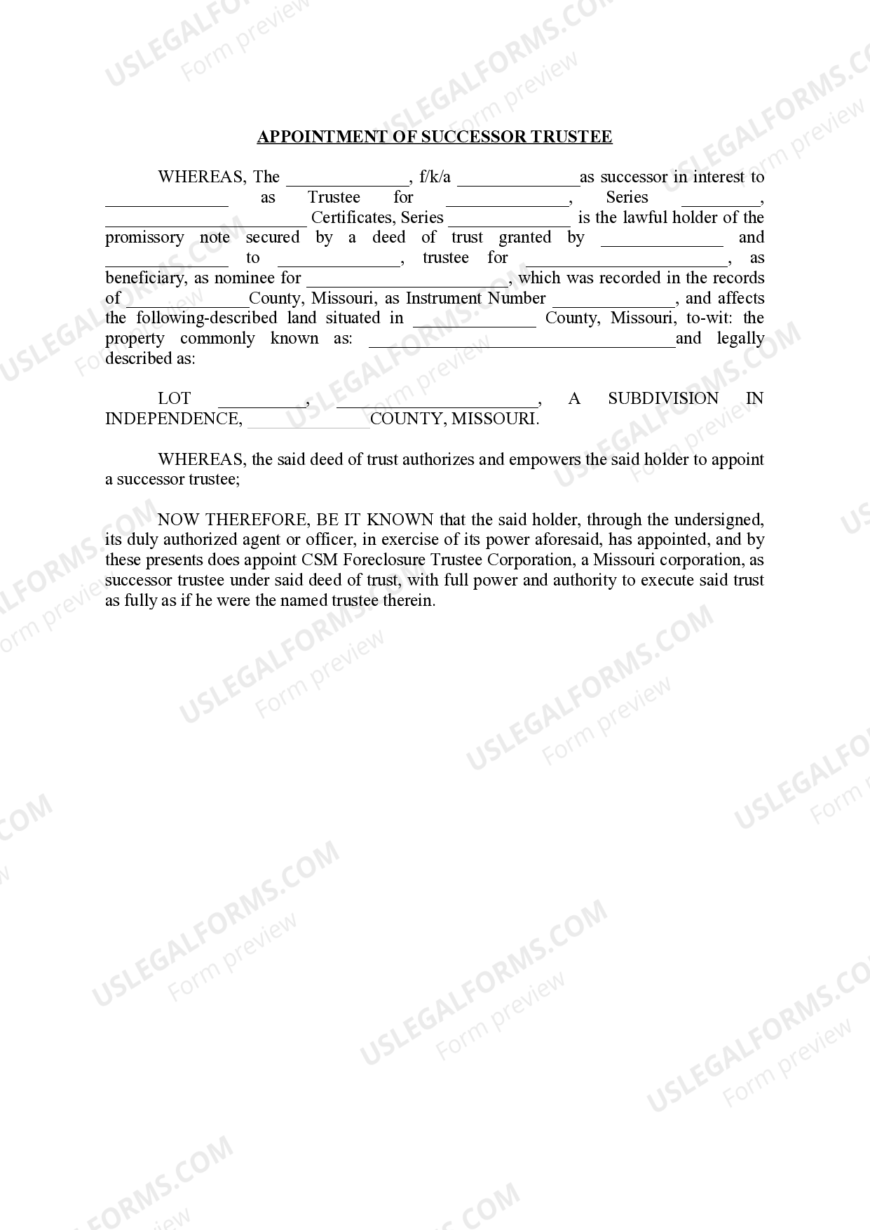 Missouri Appointment of Successor Trustee - Appointment Of Successor ...
