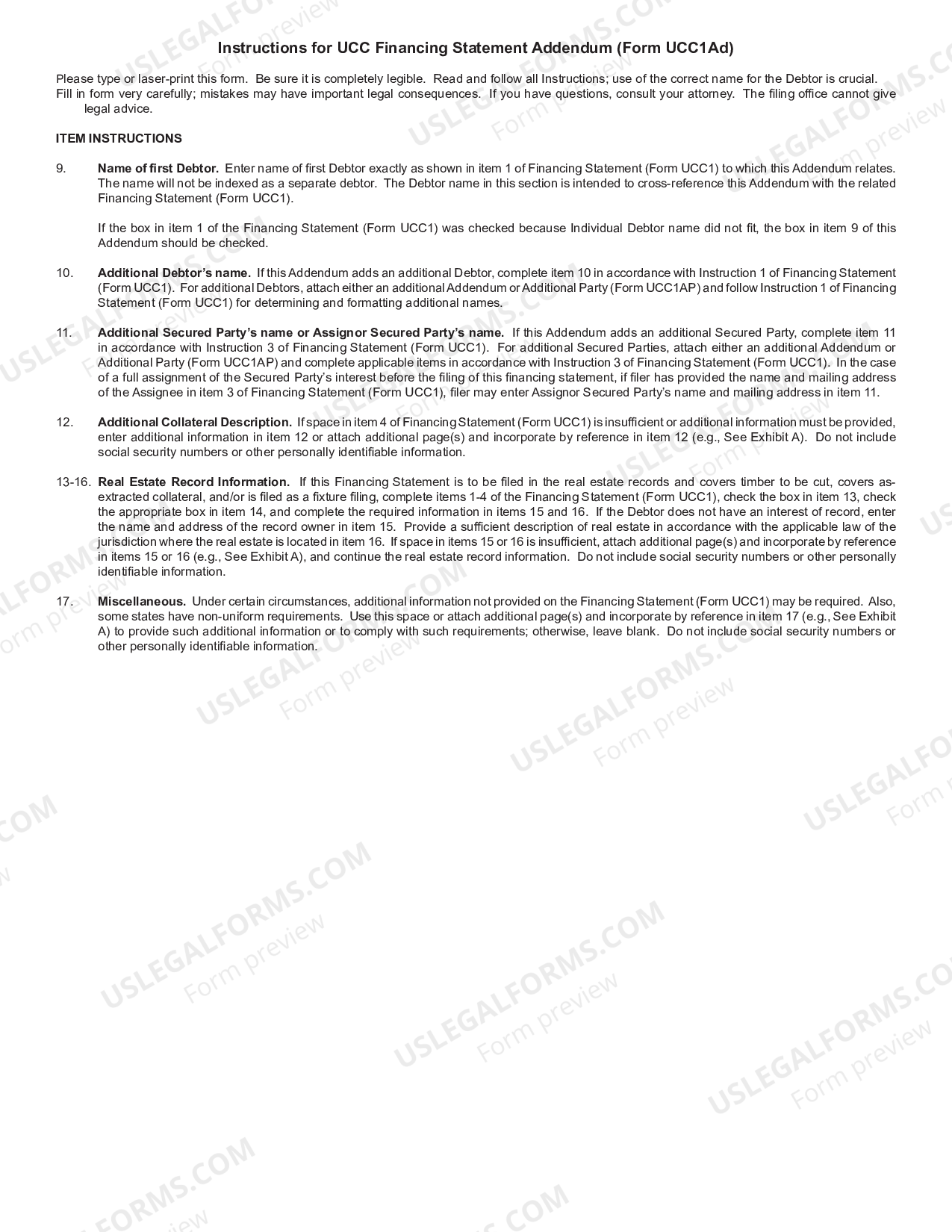Missouri UCC1 Financing Statement Addendum - Missouri Ucc Forms | US ...