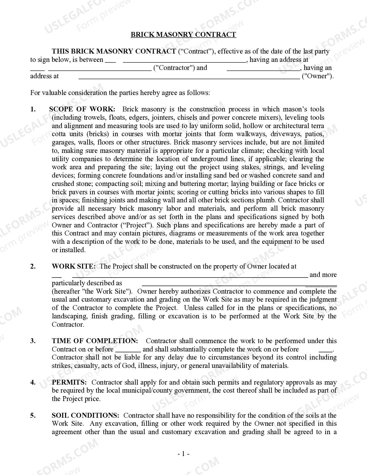 Mississippi Brick Mason Contract for Contractor | US Legal Forms