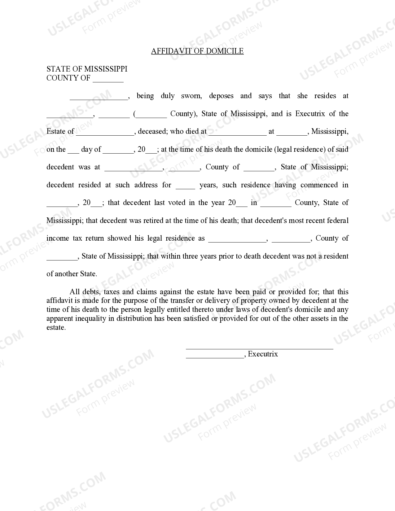 Mississippi Affidavit of Domicile - Proof Of Residency Mississippi | US ...