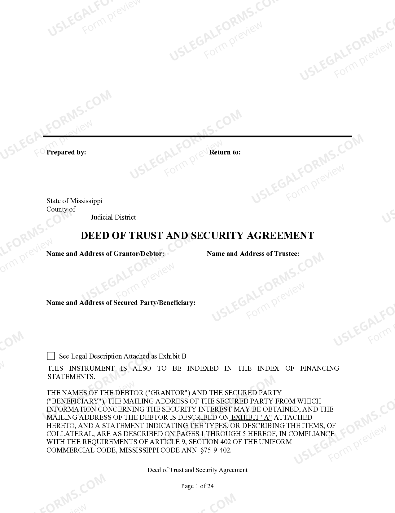 Mississippi Deed of Trust and Security agreement - Ms Deed | US Legal Forms