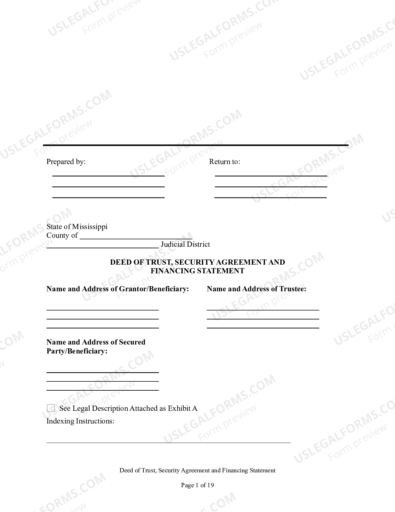 Mississippi Deed of Trust, Security Agreement and Financing Statement | US Legal Forms