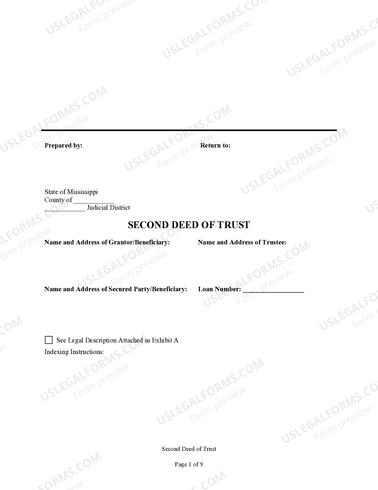 Mississippi Second Deed of Trust | US Legal Forms
