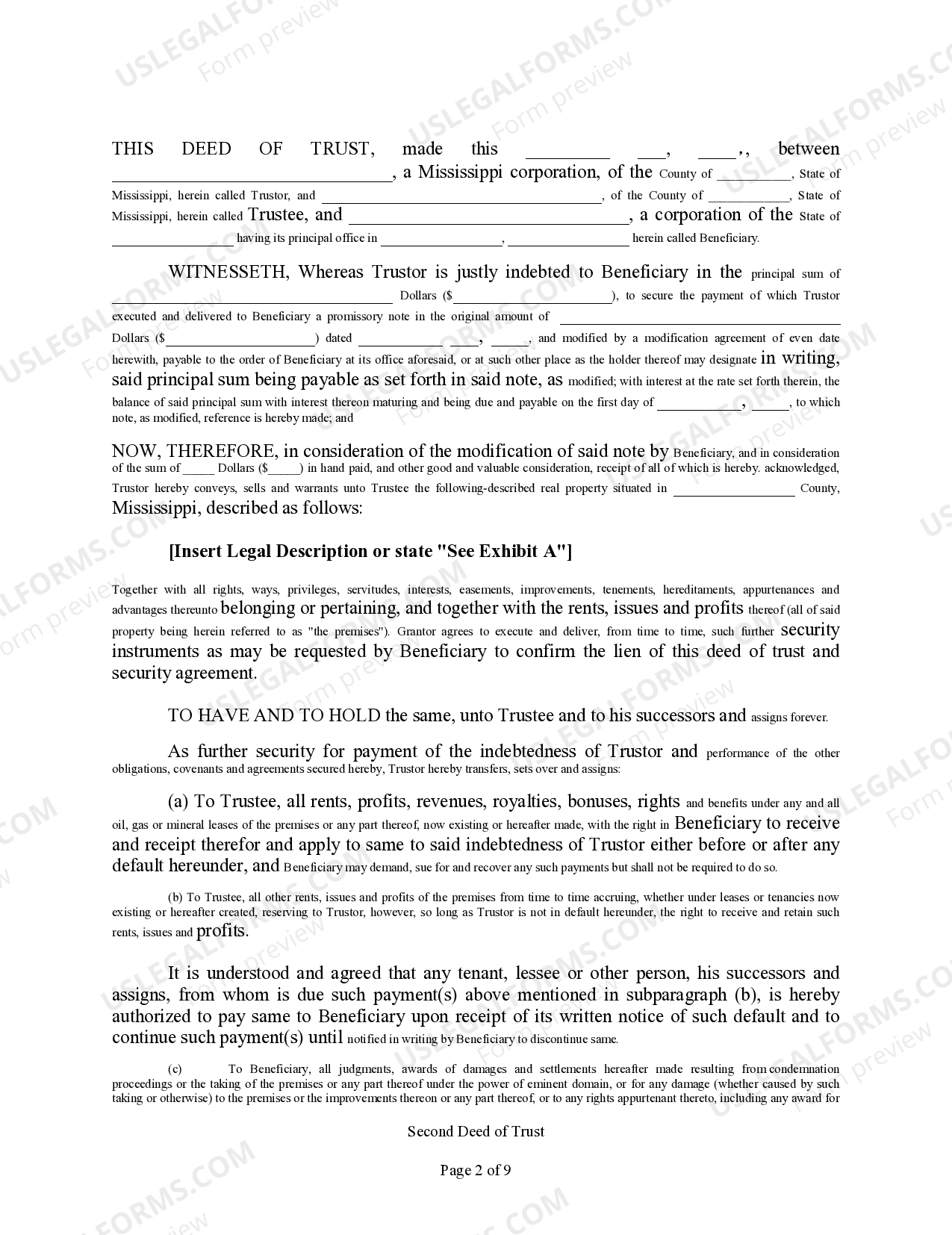 2nd Deed Of Trust Form For Property | US Legal Forms