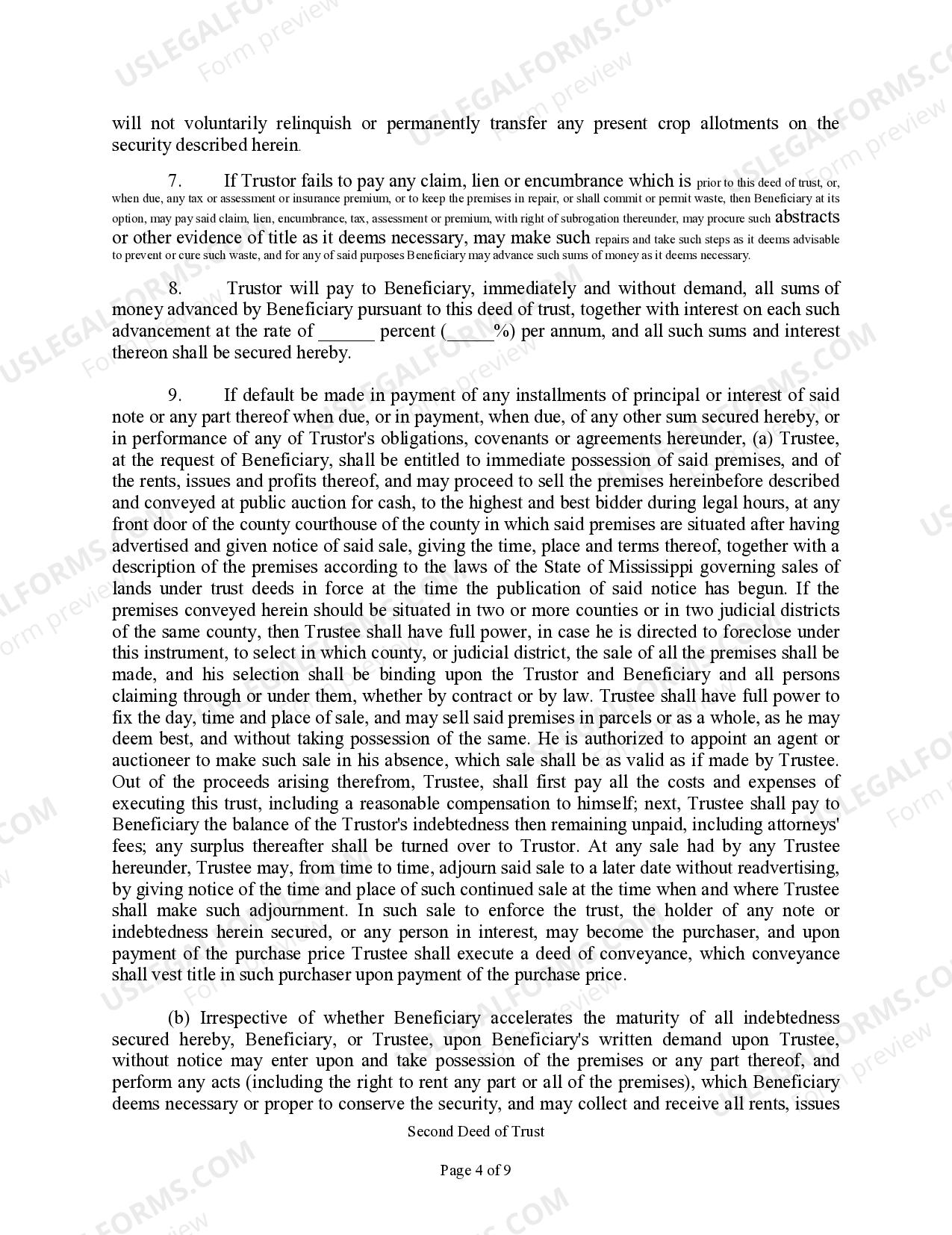 Mississippi Second Deed of Trust | US Legal Forms