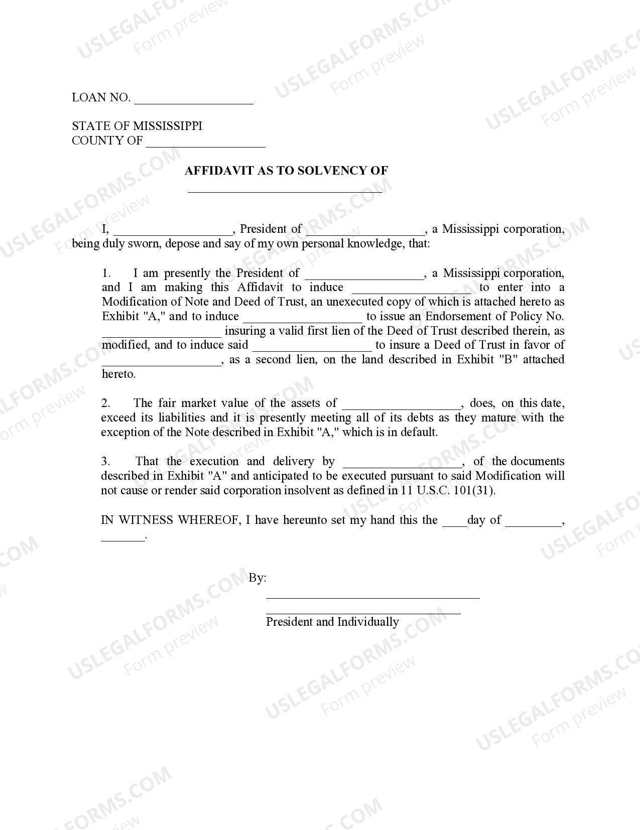 Affidavit Of Solvency Form | US Legal Forms