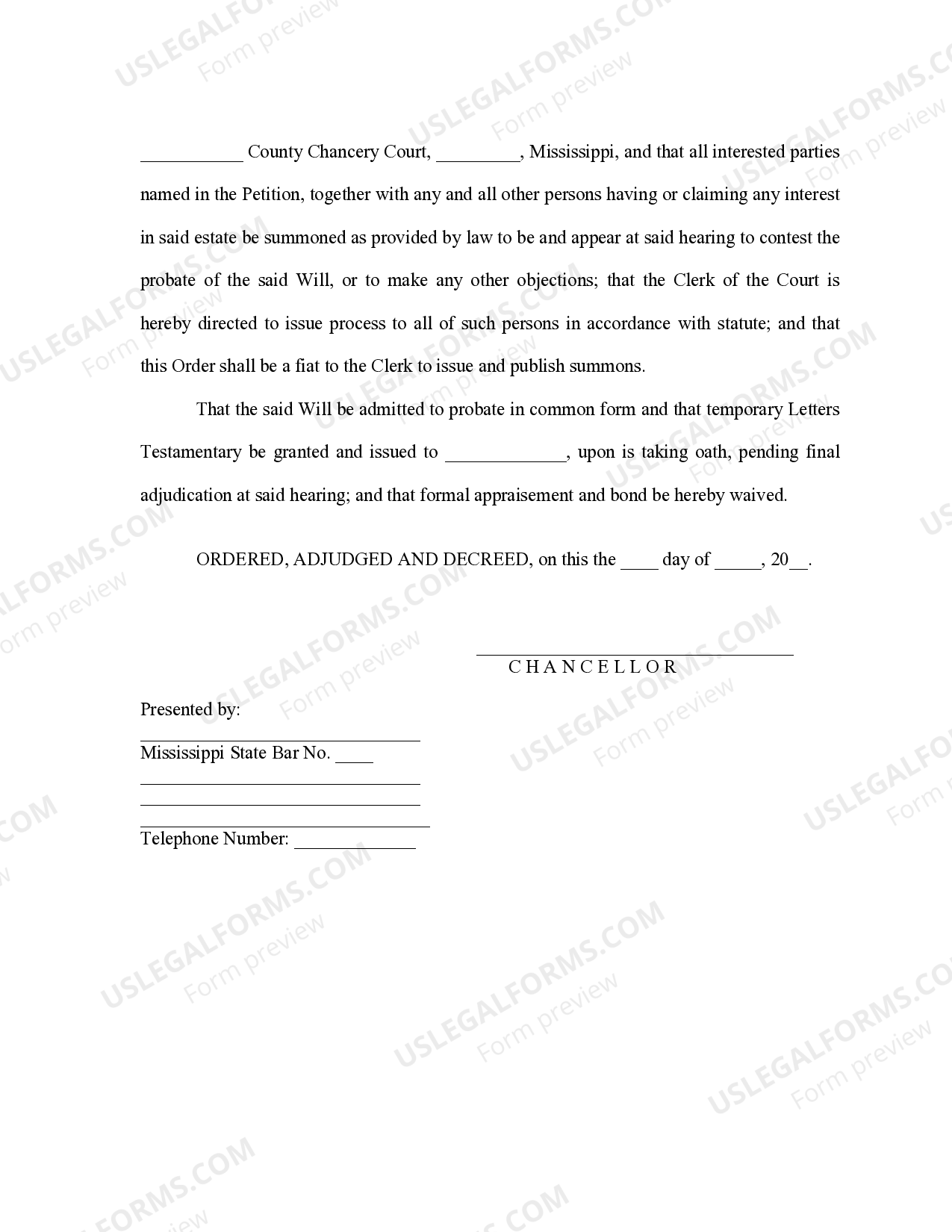 Letter Of Testamentary Mississippi Withholding | US Legal Forms