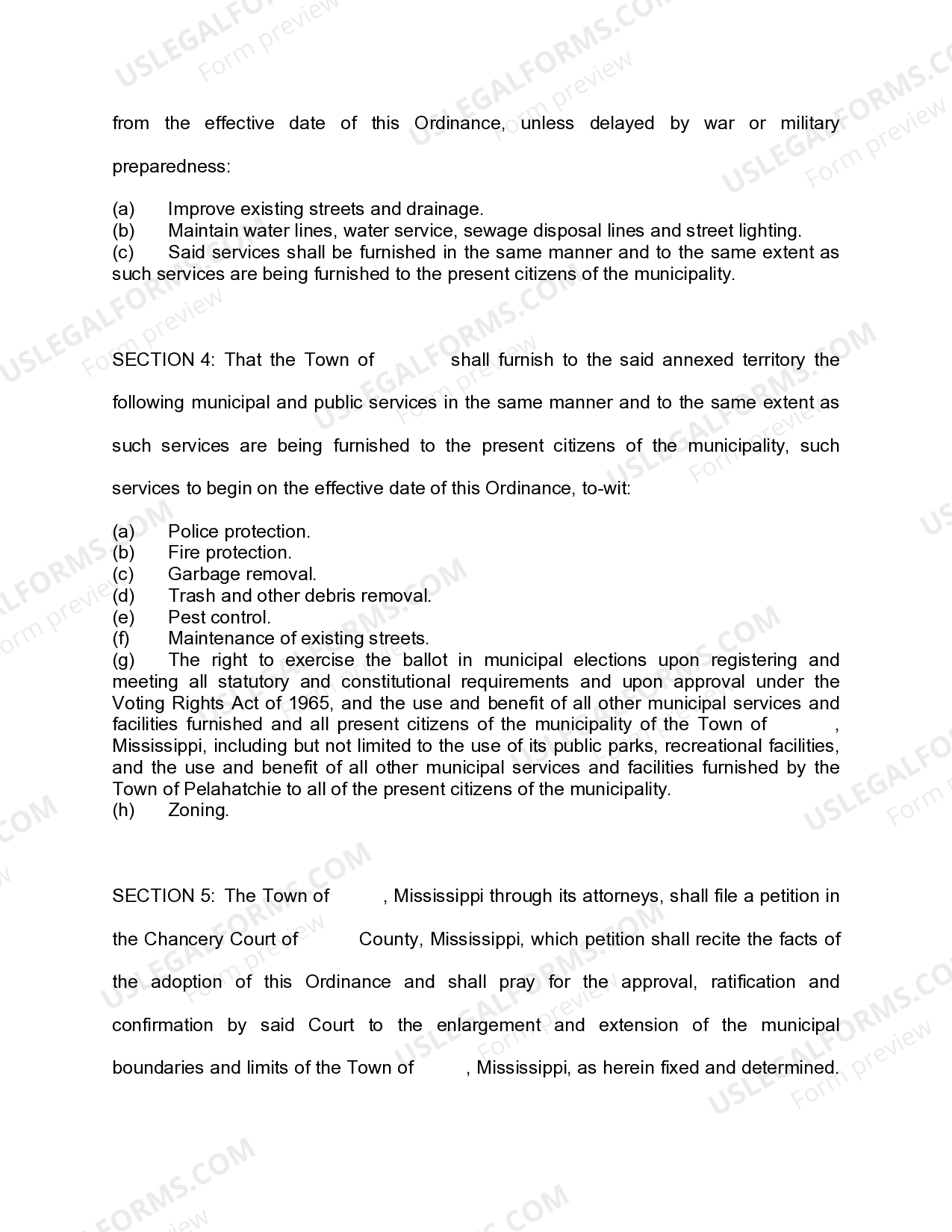 Mississippi Ordinance Extending Corporate Limits | US Legal Forms