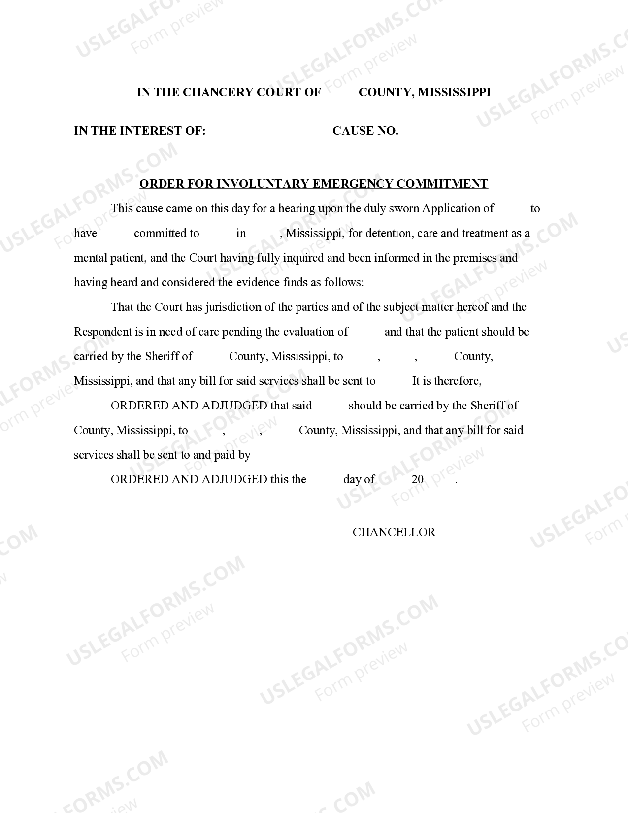Mississippi Order for Involuntary Emergency Commitment - Mississippi ...