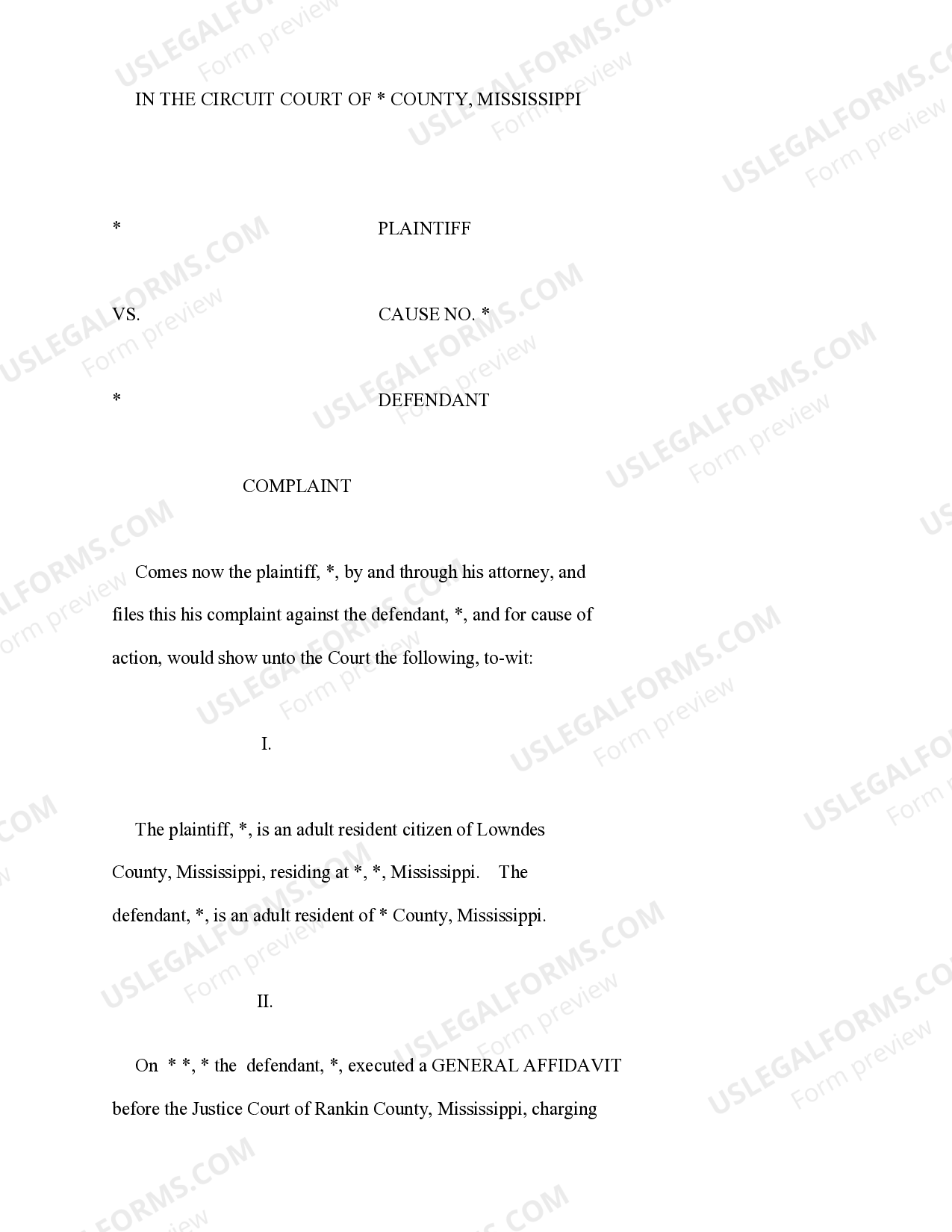 Mississippi Complaint for Malicious Prosecution - Malicious Prosecution ...