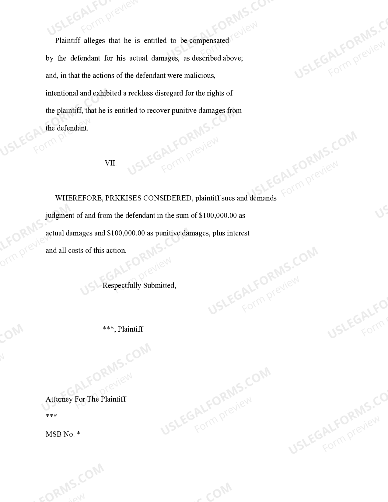 Mississippi Complaint for Malicious Prosecution - Malicious Prosecution ...