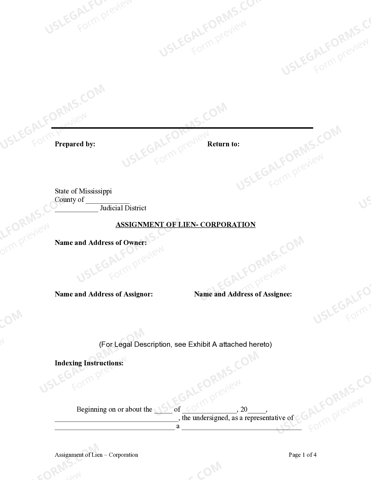 Mississippi Assignment of Lien - Corporation - Assignment Of Lien | US ...