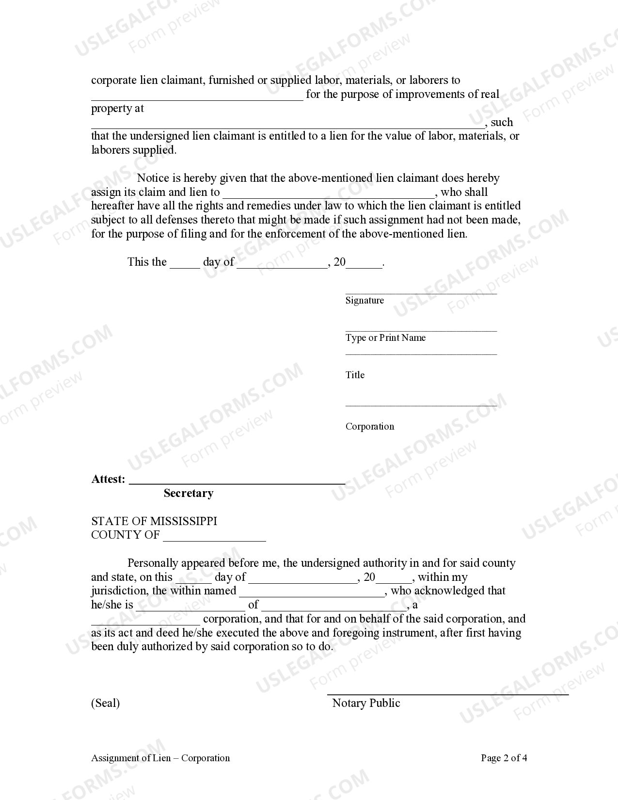 Assignment Of Lien | US Legal Forms