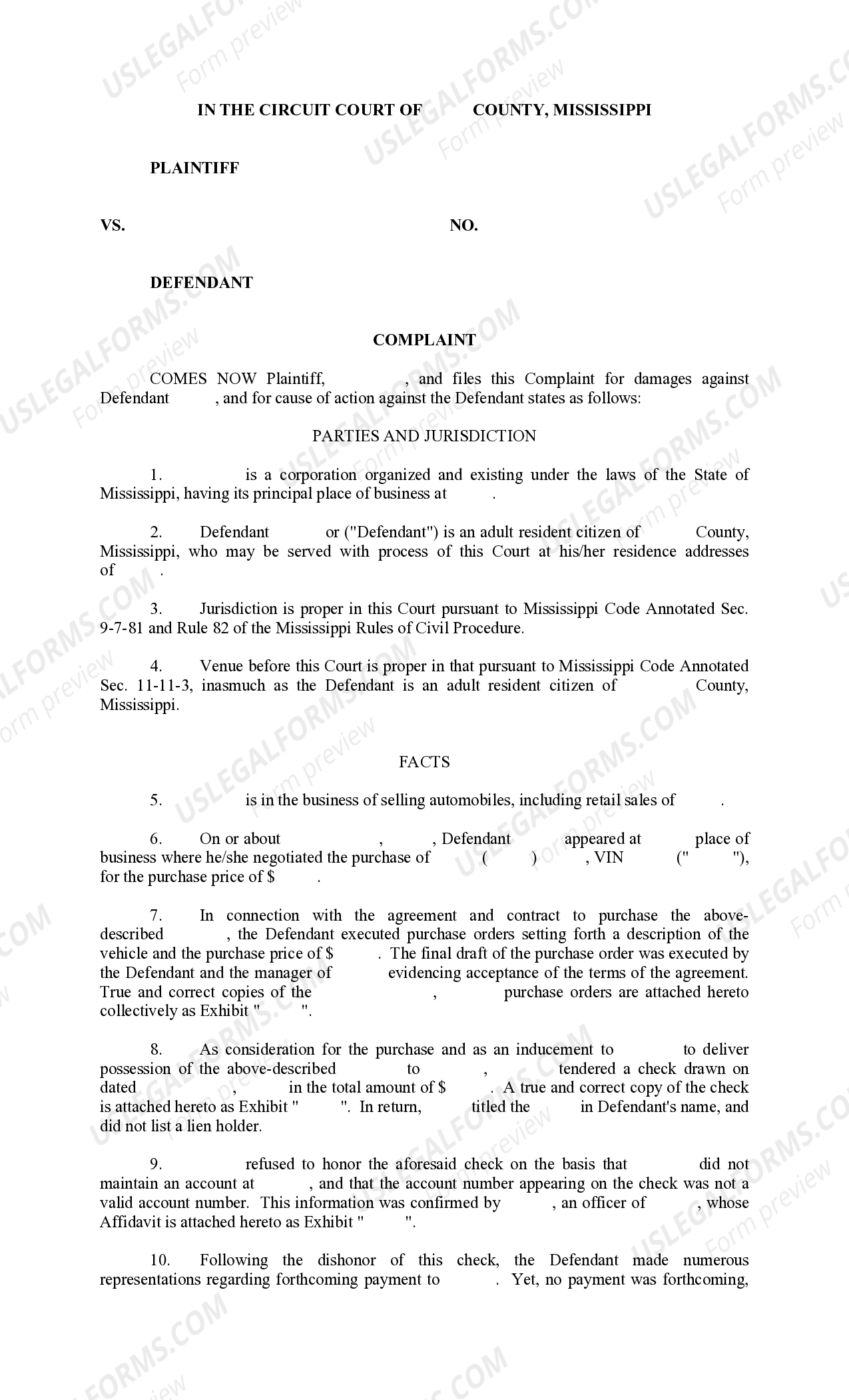 Mississippi Complaint | US Legal Forms