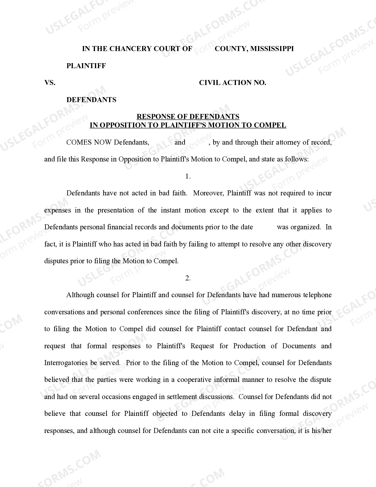 Mississippi Response in Opposition to Motion to Compel - Mississippi ...