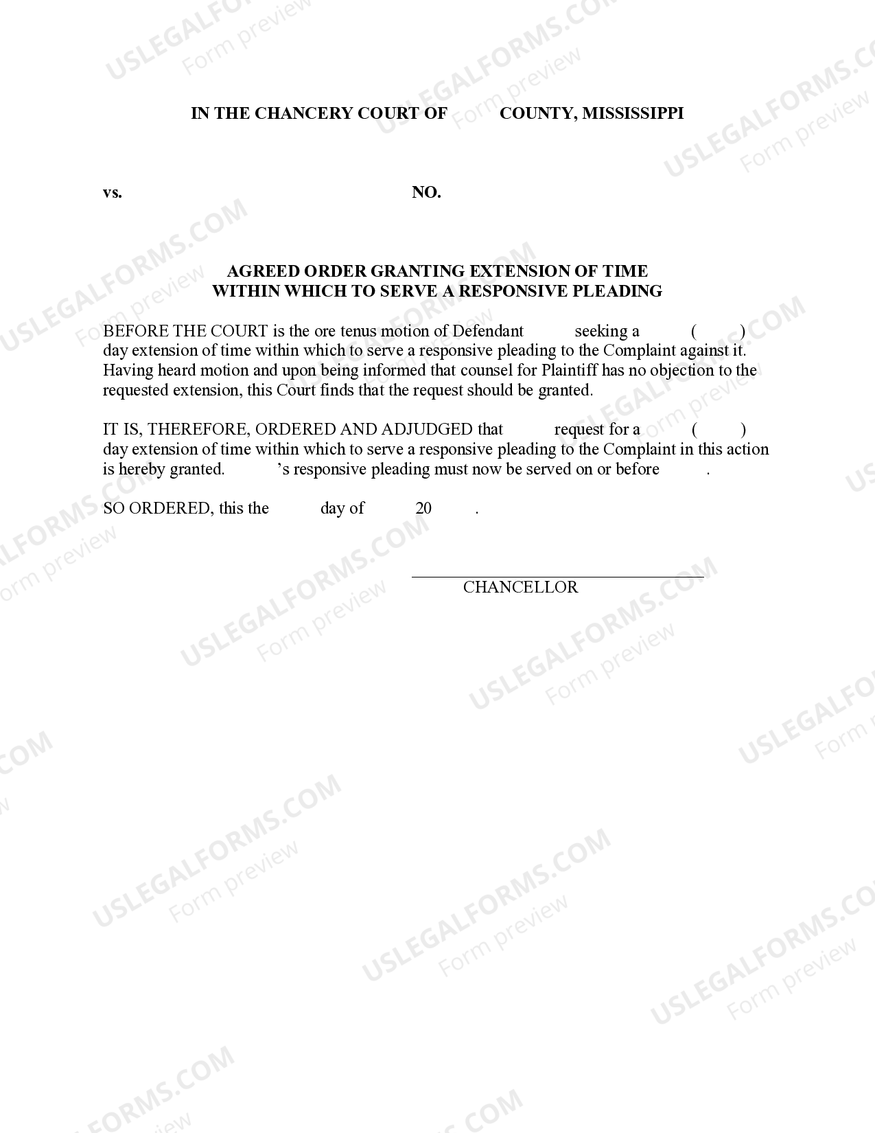 Mississippi Agreed Order Granting Extension of Time Within Which to ...