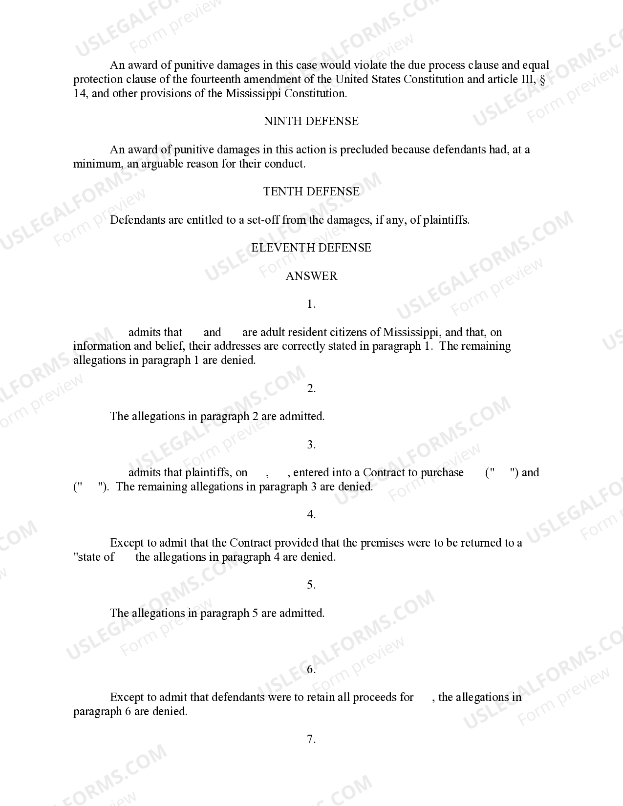 Mississippi Answer and Counterclaim | US Legal Forms