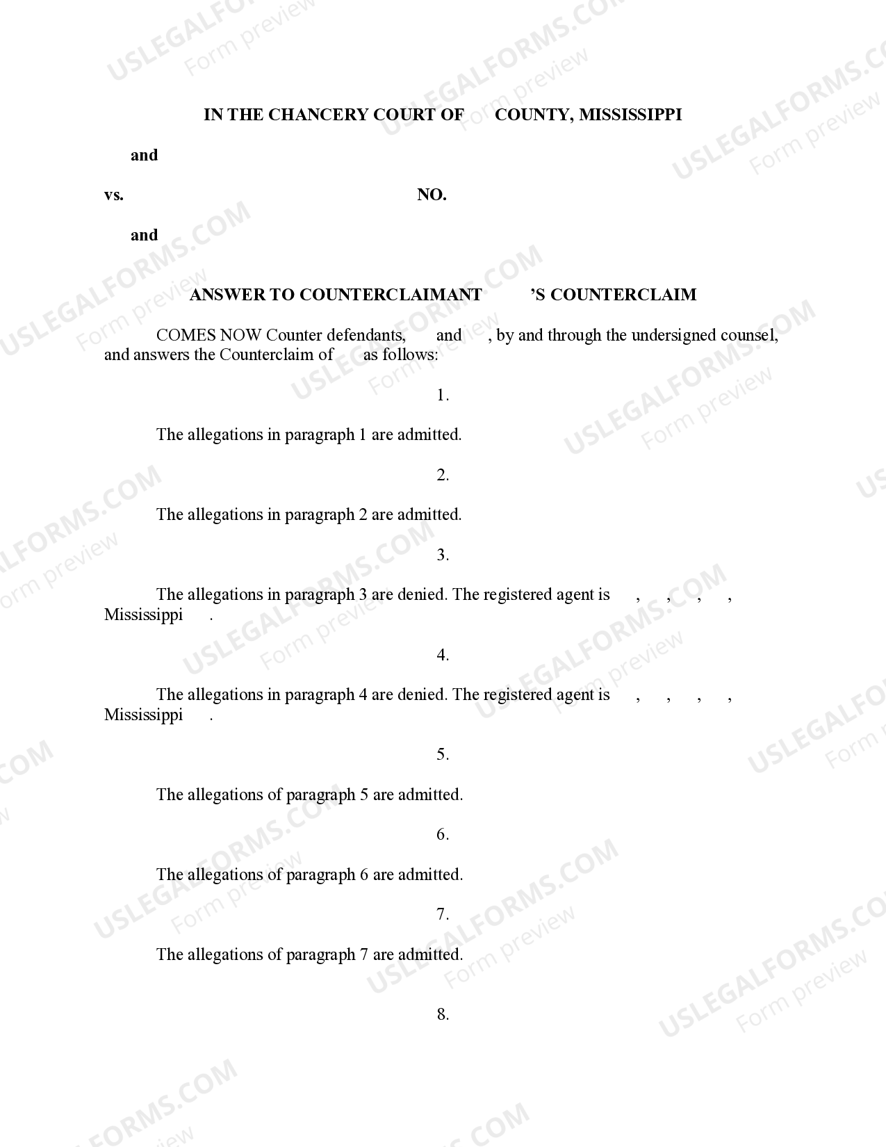 Mississippi Answer to Counterclaimant's Counterclaim | US Legal Forms