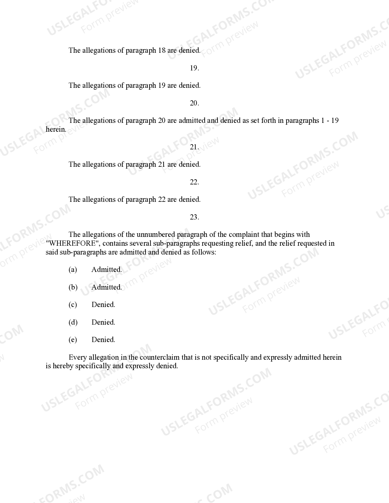 Mississippi Answer to Counterclaimant's Counterclaim | US Legal Forms