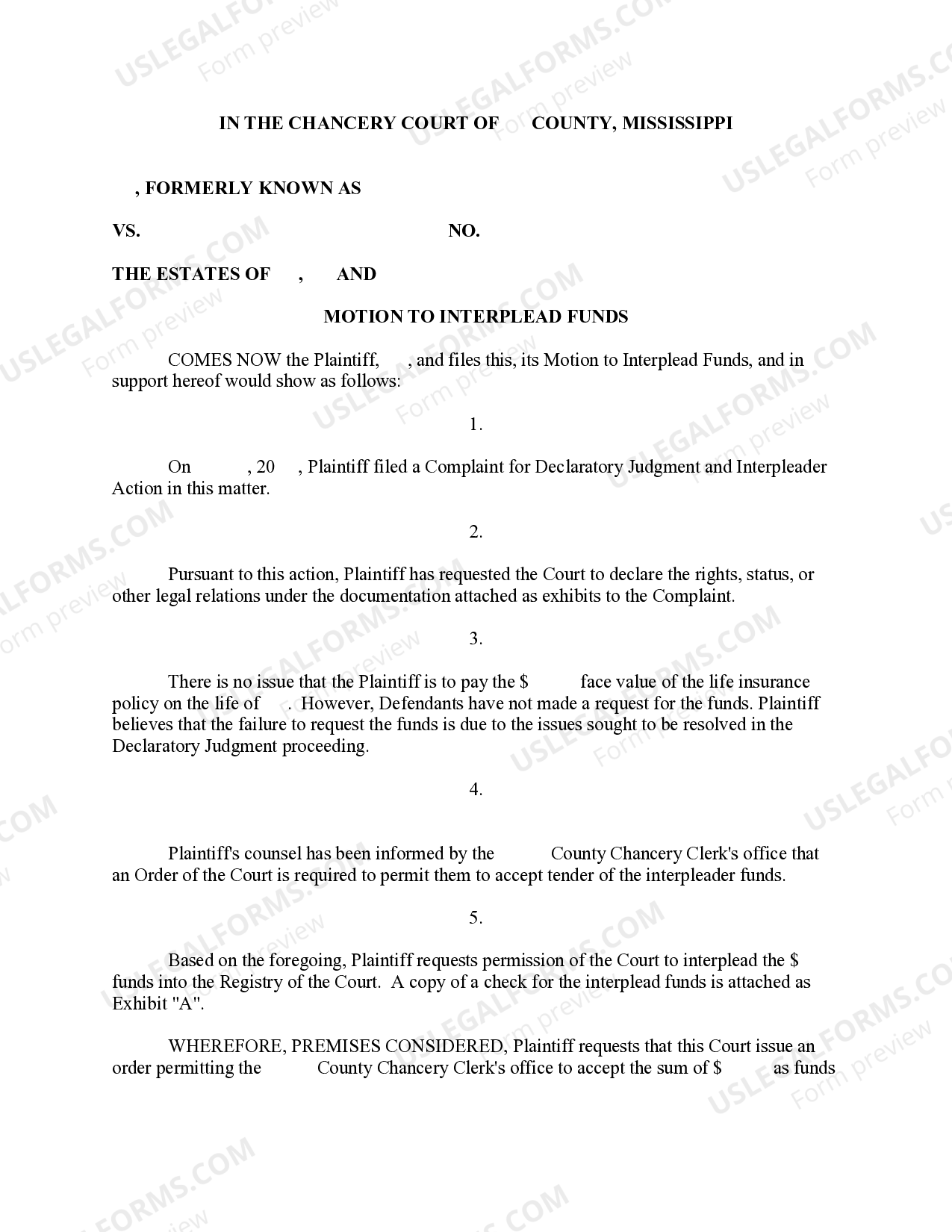 Motion To Interplead Funds Form | US Legal Forms
