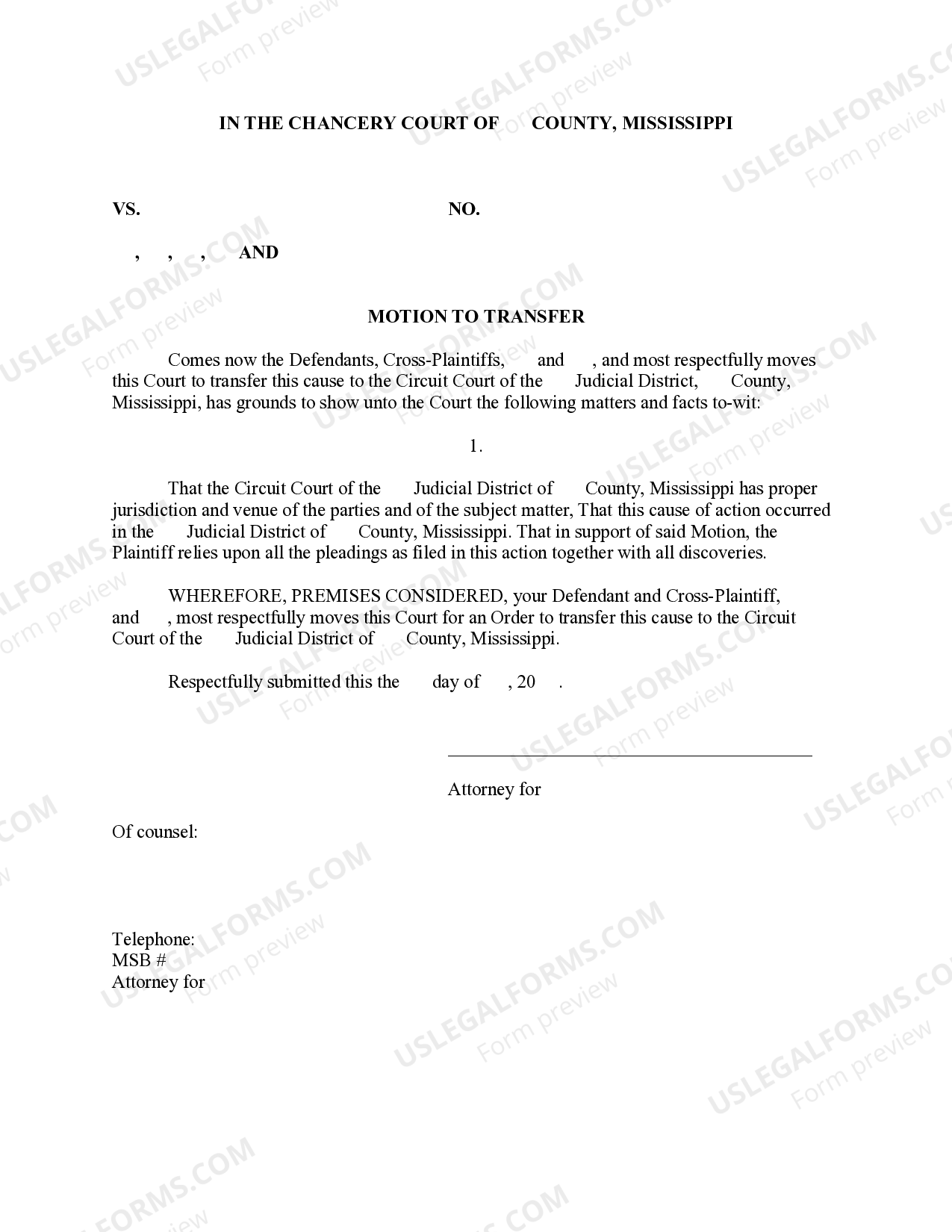 Mississippi Motion to Transfer | US Legal Forms