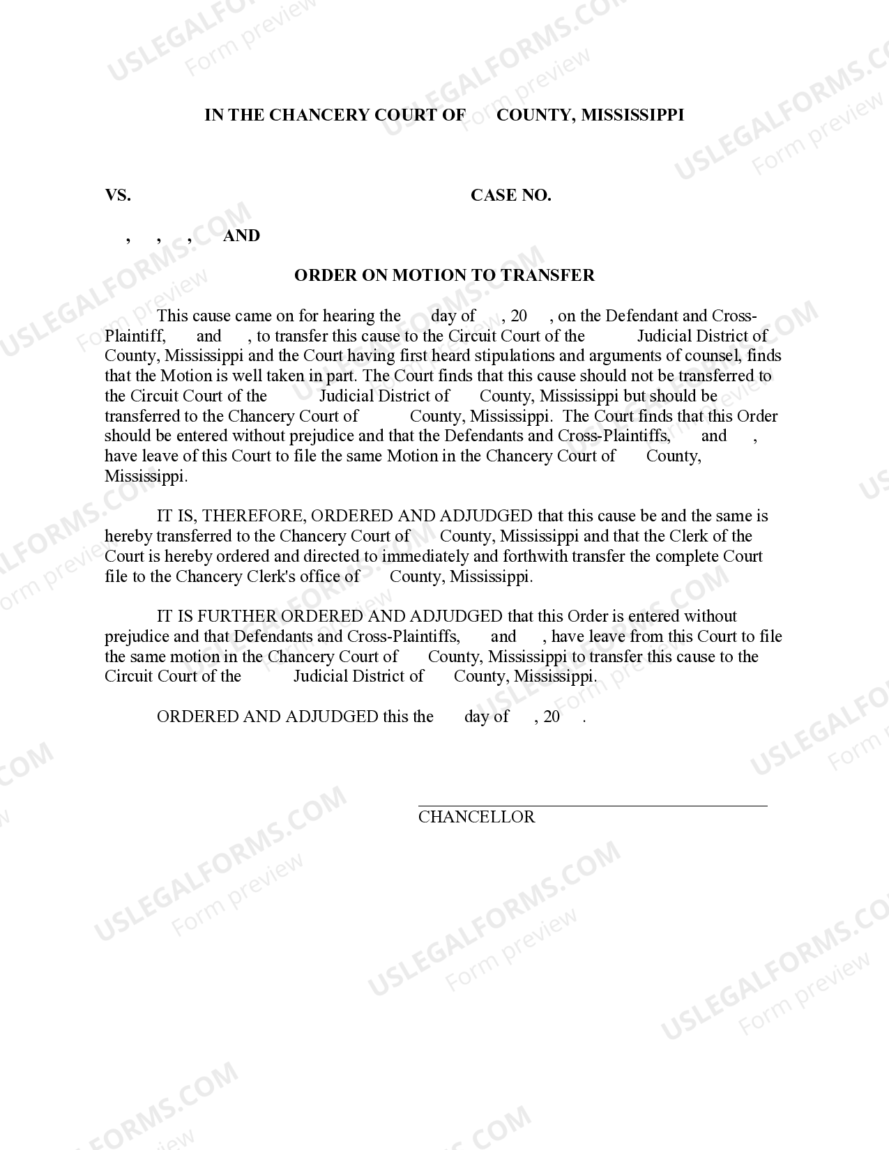 Mississippi Order on Motion to Transfer | US Legal Forms
