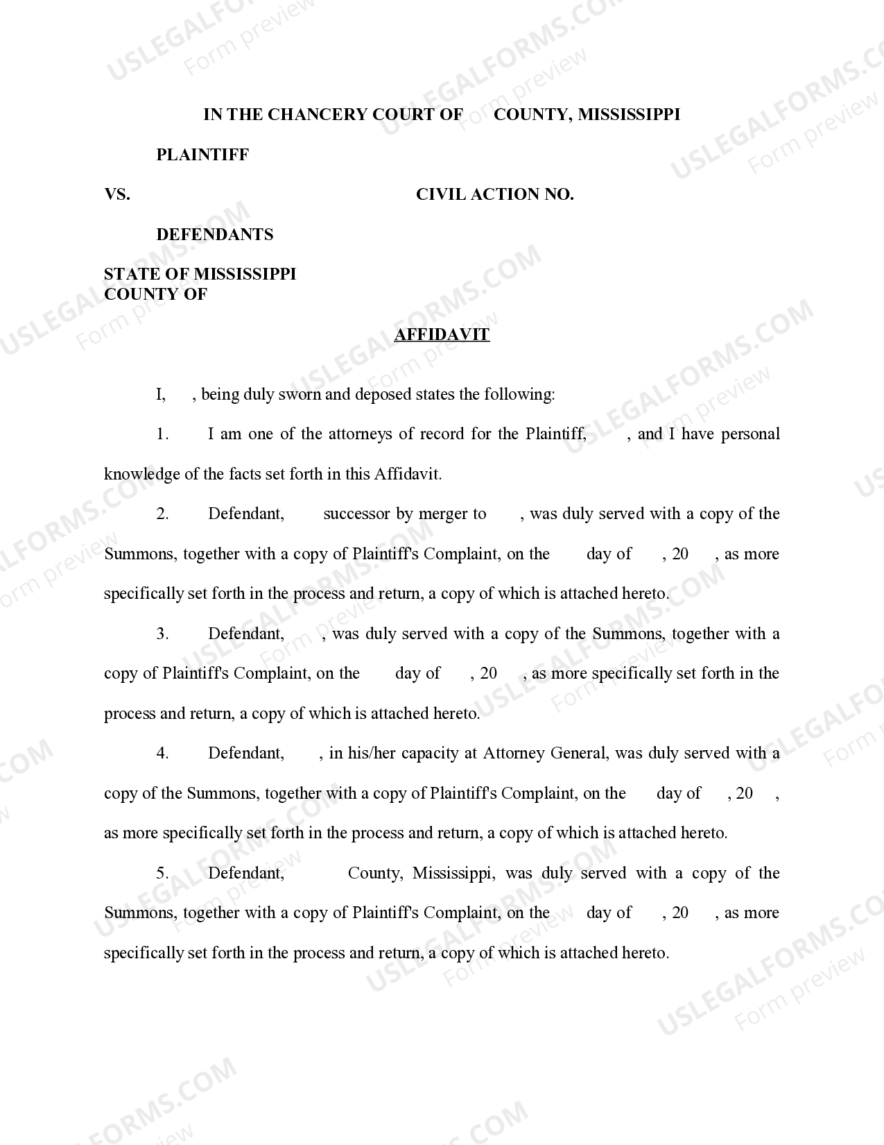 Mississippi Affidavit regarding default | US Legal Forms