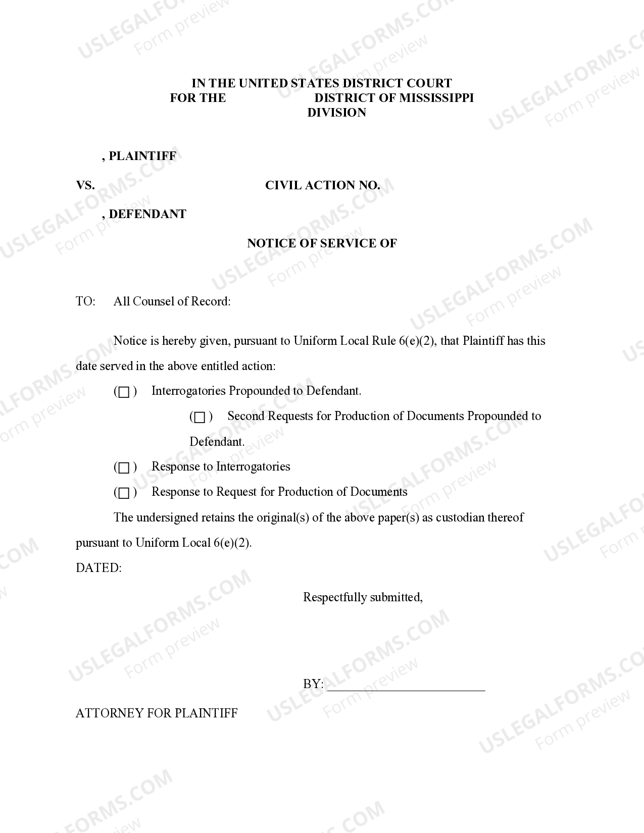 Mississippi Notice of Service | US Legal Forms