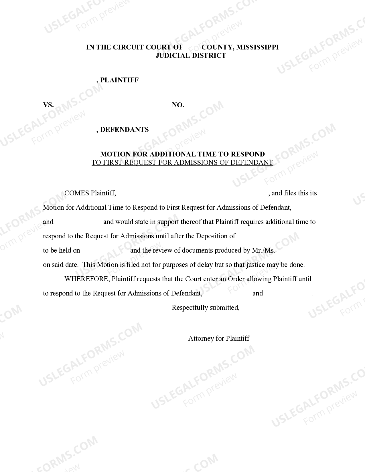 Mississippi Motion for Additional Time to Respond to First Request for ...