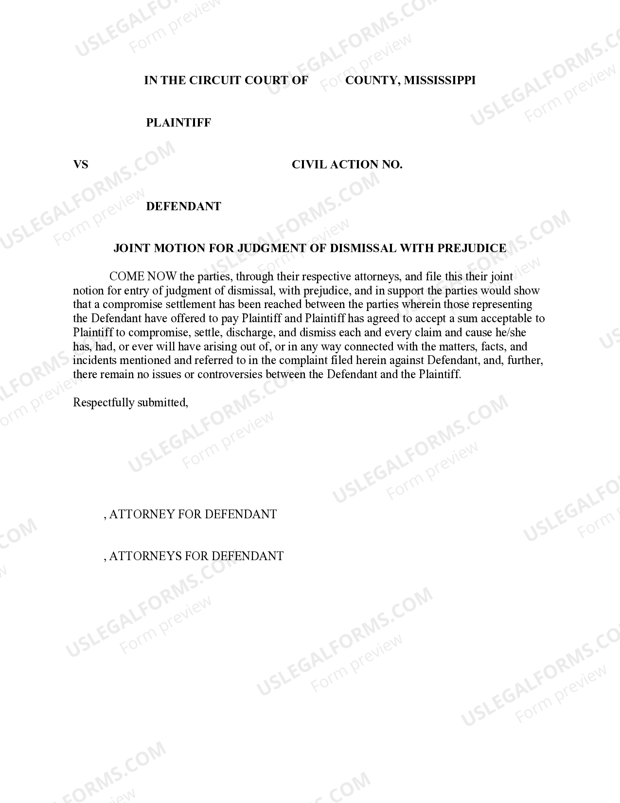 Mississippi Joint Motion for Judgment of Dismissal With Prejudice ...