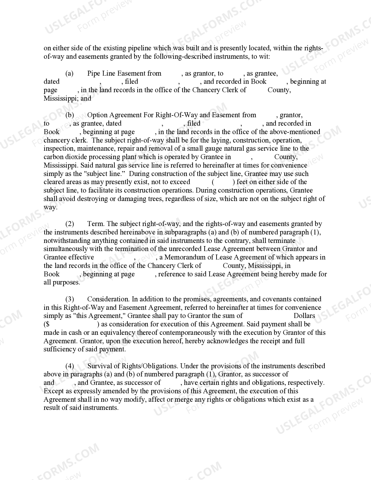 Mississippi Right of Way and Easement Agreement - Simple Right Of Way ...