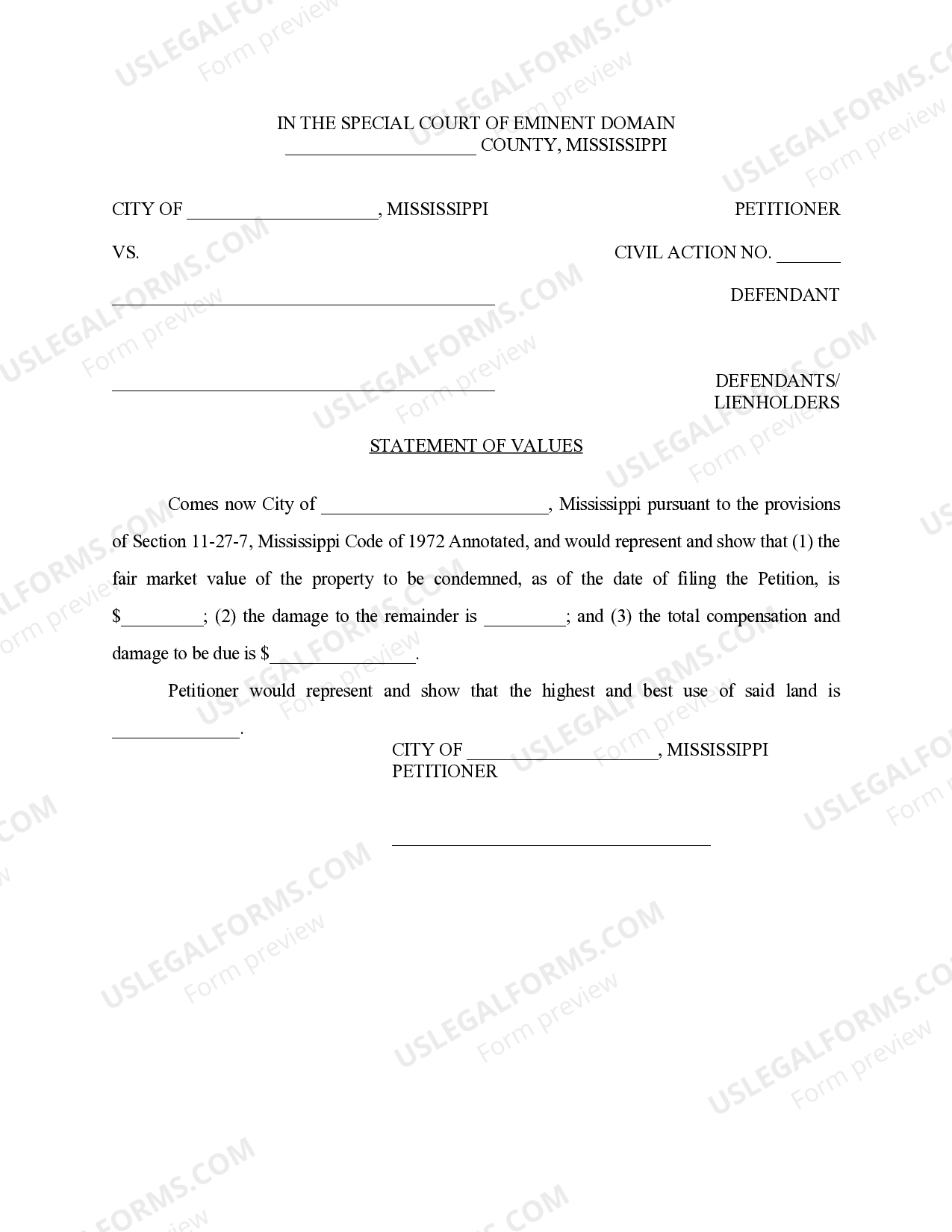 Mississippi Statement of Values | US Legal Forms