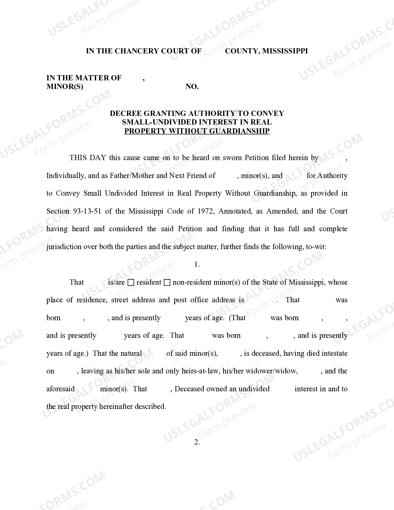 Mississippi Decree Granting Authority to Convey Small Undivided ...