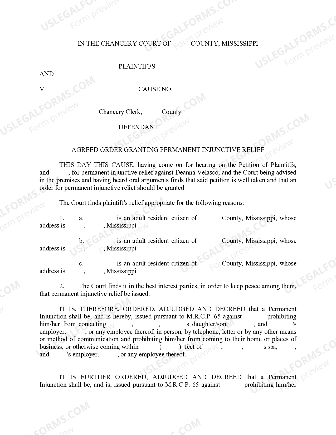 Mississippi Notice of Hearing and Agreed Order Granting Permanent Injunction - Notice Of Hearing ...