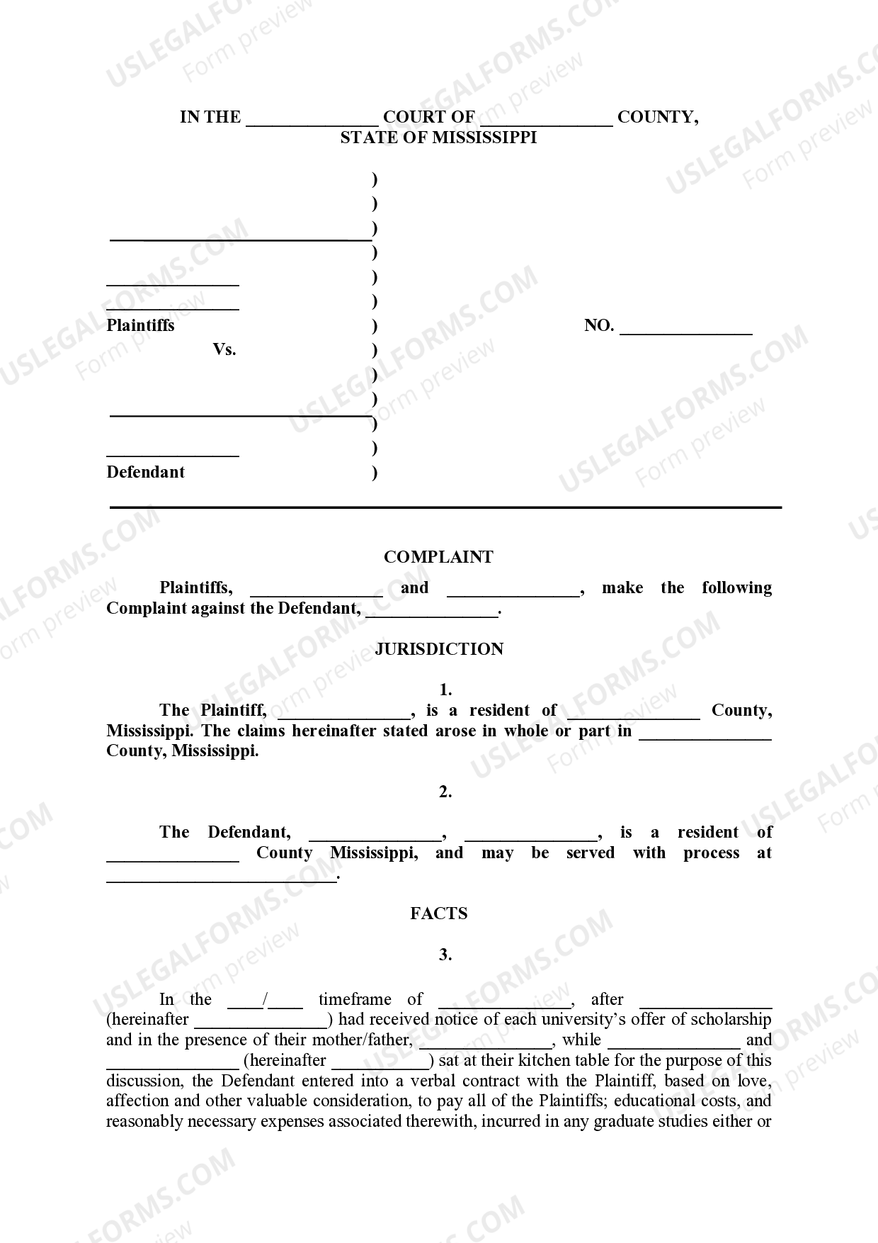 Mississippi Complaint for Breach of Contract - Breach Of Contract ...