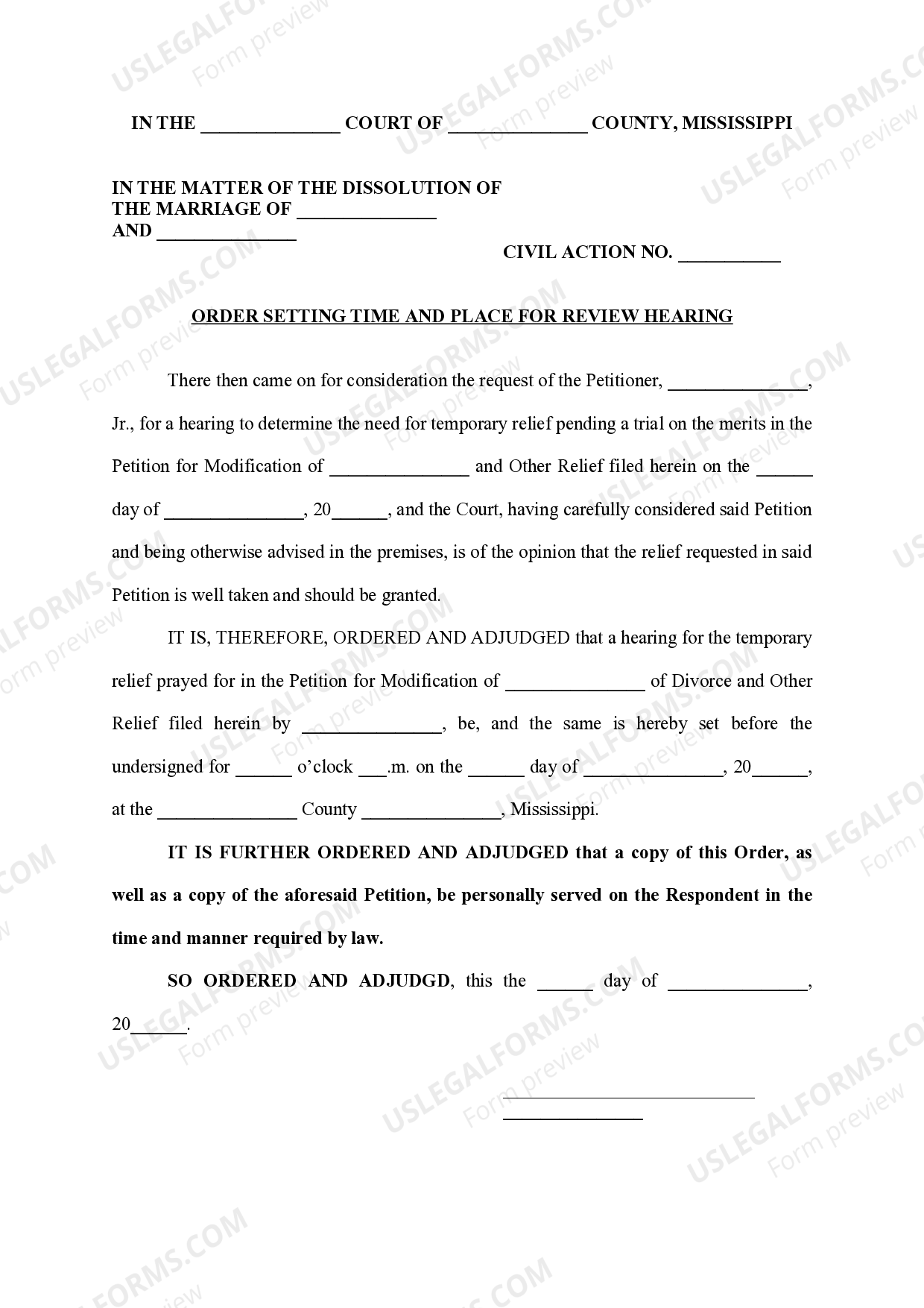 Mississippi Order Setting Time and Place for Review Hearing | US Legal ...