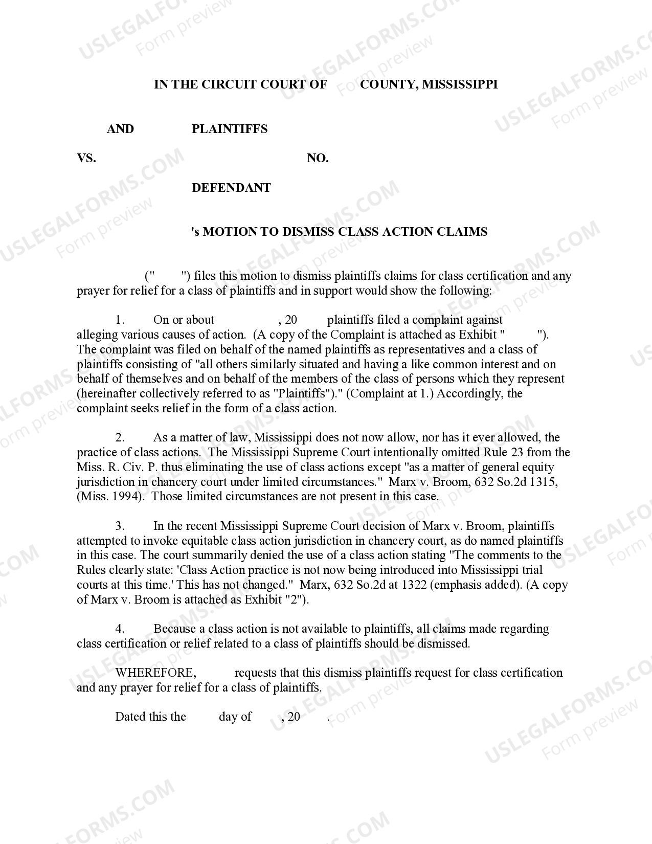 Mississippi Motion to Dismiss Class Action Claims - Class Action | US ...