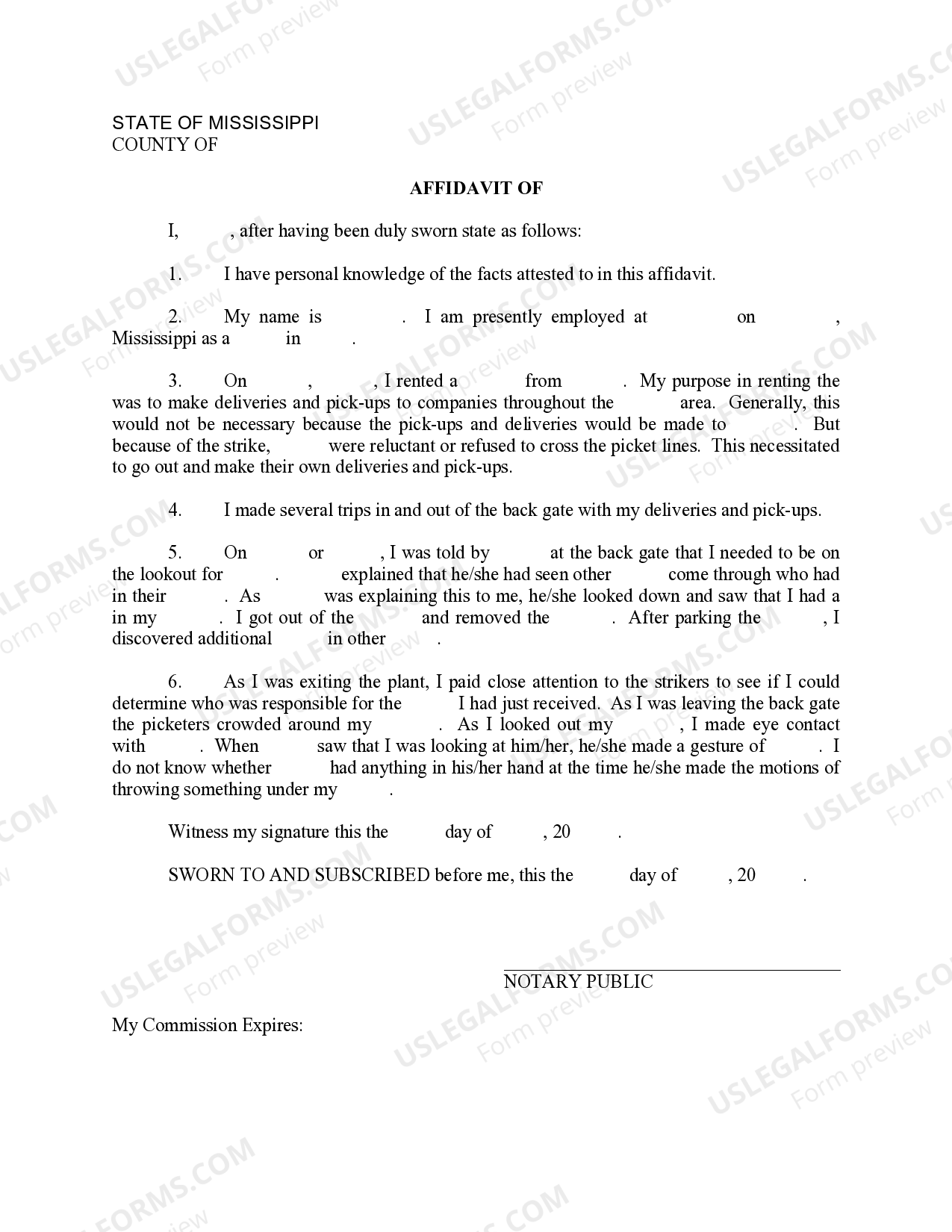 Mississippi Affidavit - Mississippi Employment Security Commission | US Legal Forms