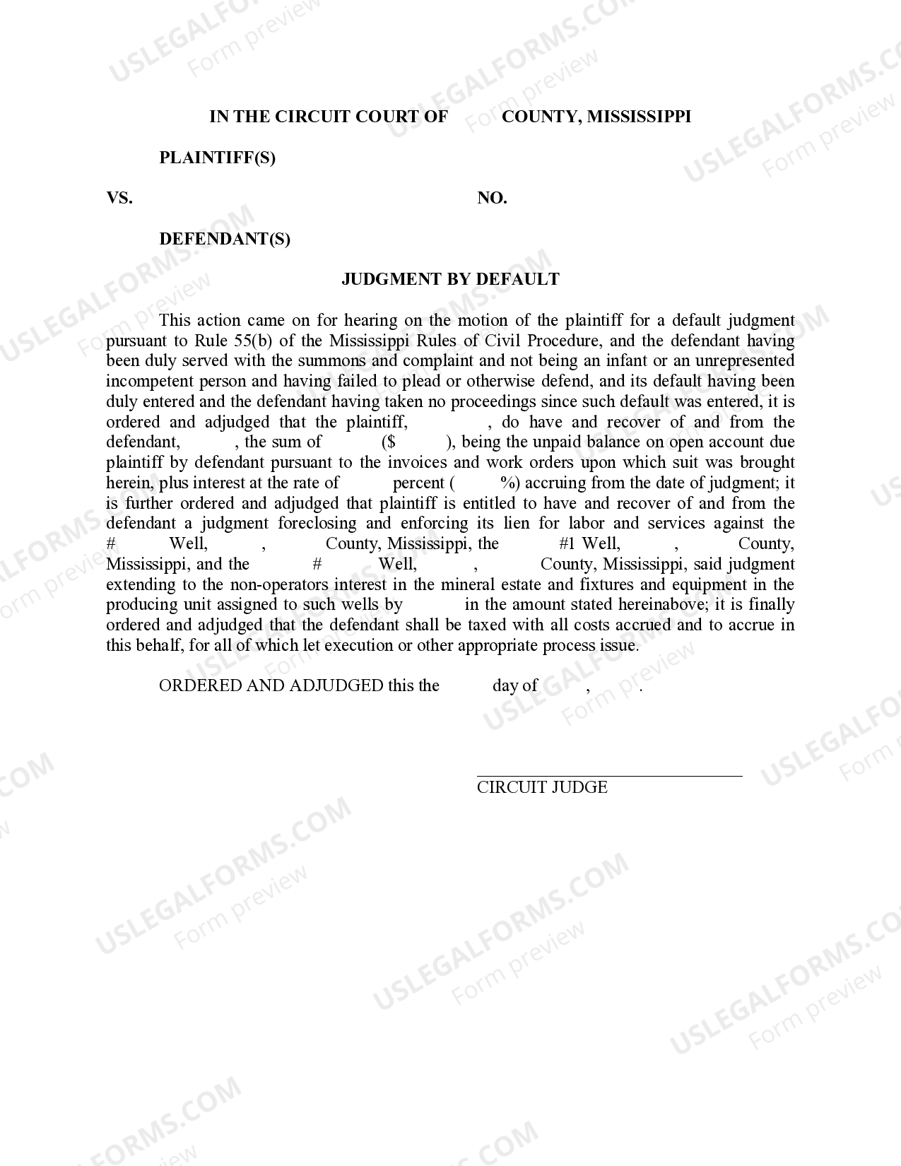 Mississippi Judgment by Default | US Legal Forms