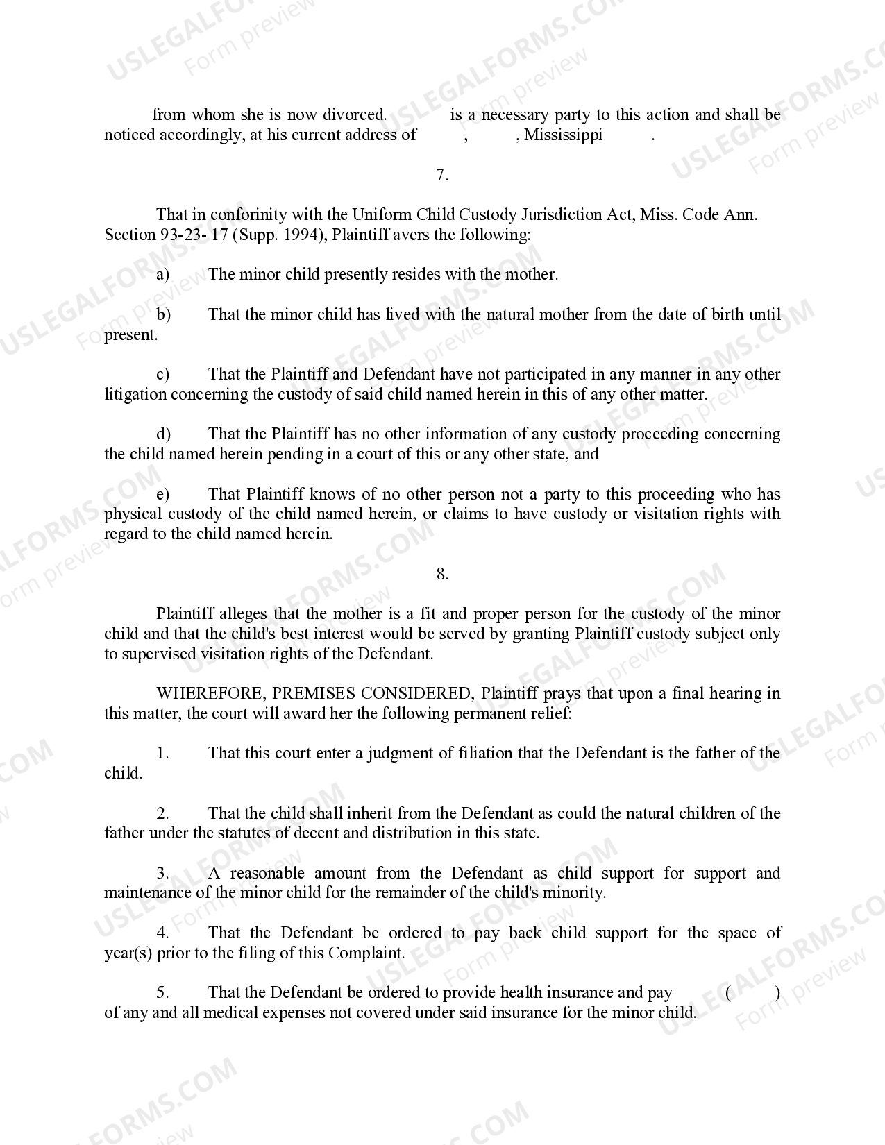 Order Of Filiation With The Petitioner | US Legal Forms