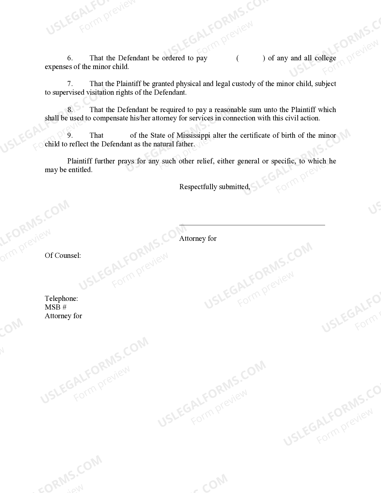 Order Of Filiation With The Petitioner | US Legal Forms