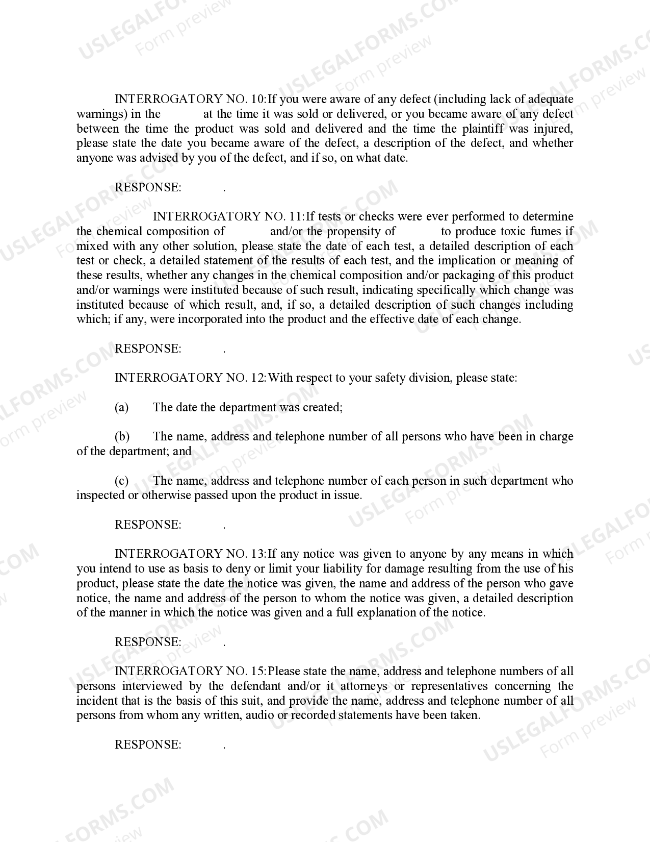 Mississippi Defendant's Response to Interrogatories | US Legal Forms