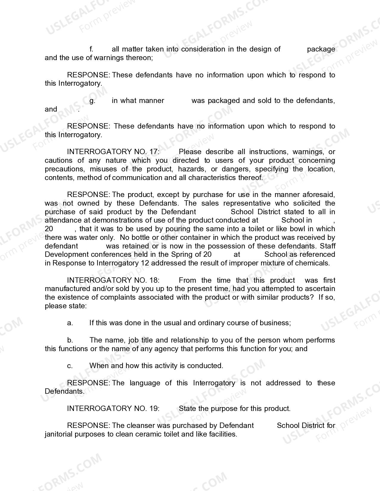 Mississippi Defendant's Response to Interrogatories | US Legal Forms