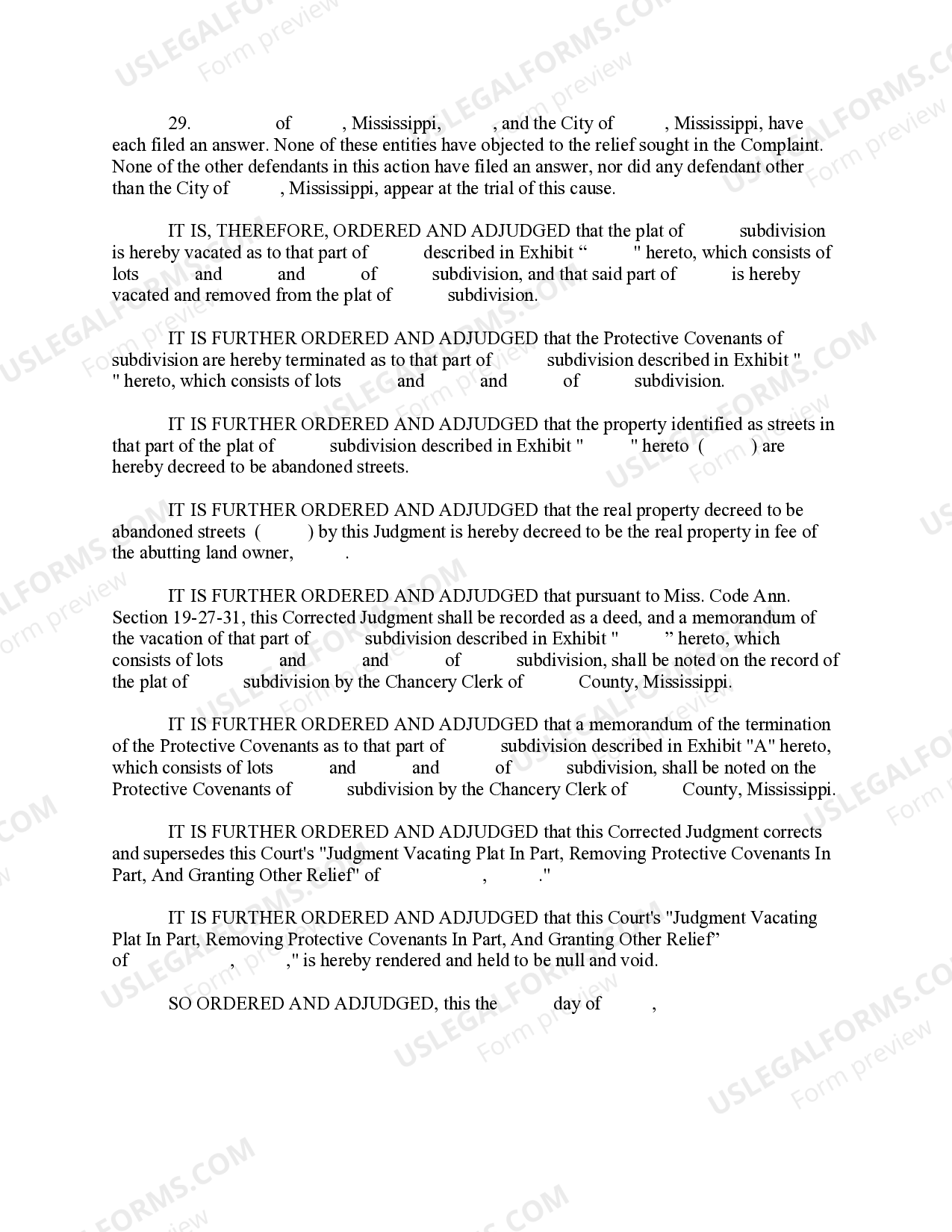 Mississippi Order Correcting Final Judgment | US Legal Forms