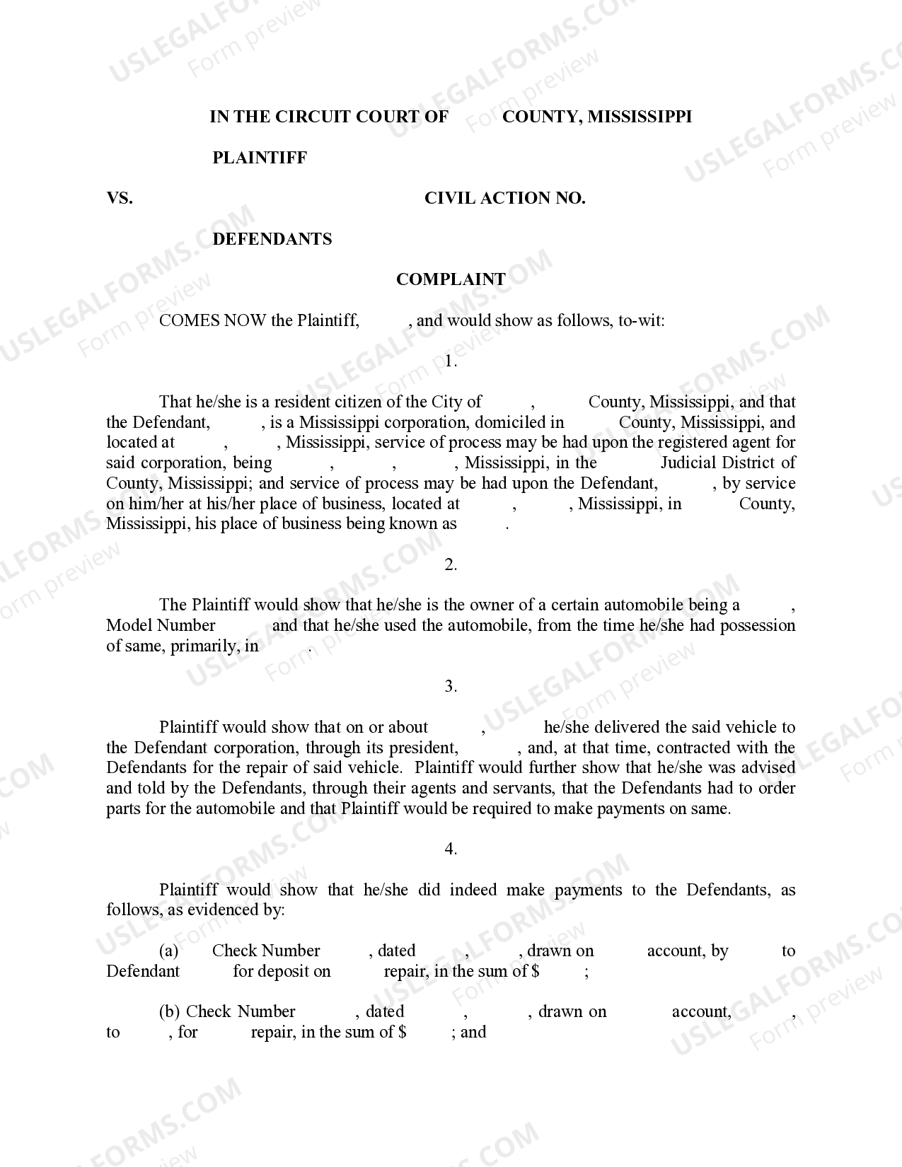 Mississippi Complaint | US Legal Forms