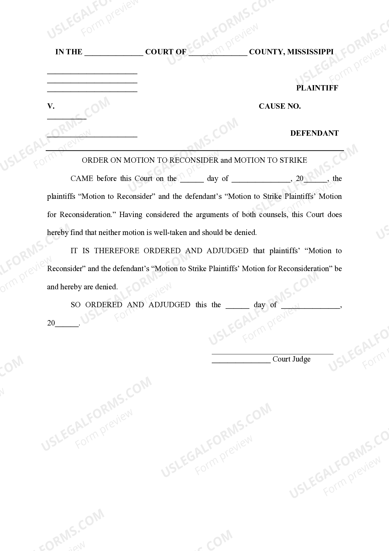 Mississippi Order on Motion to Reconsider and Motion to Strike | US ...