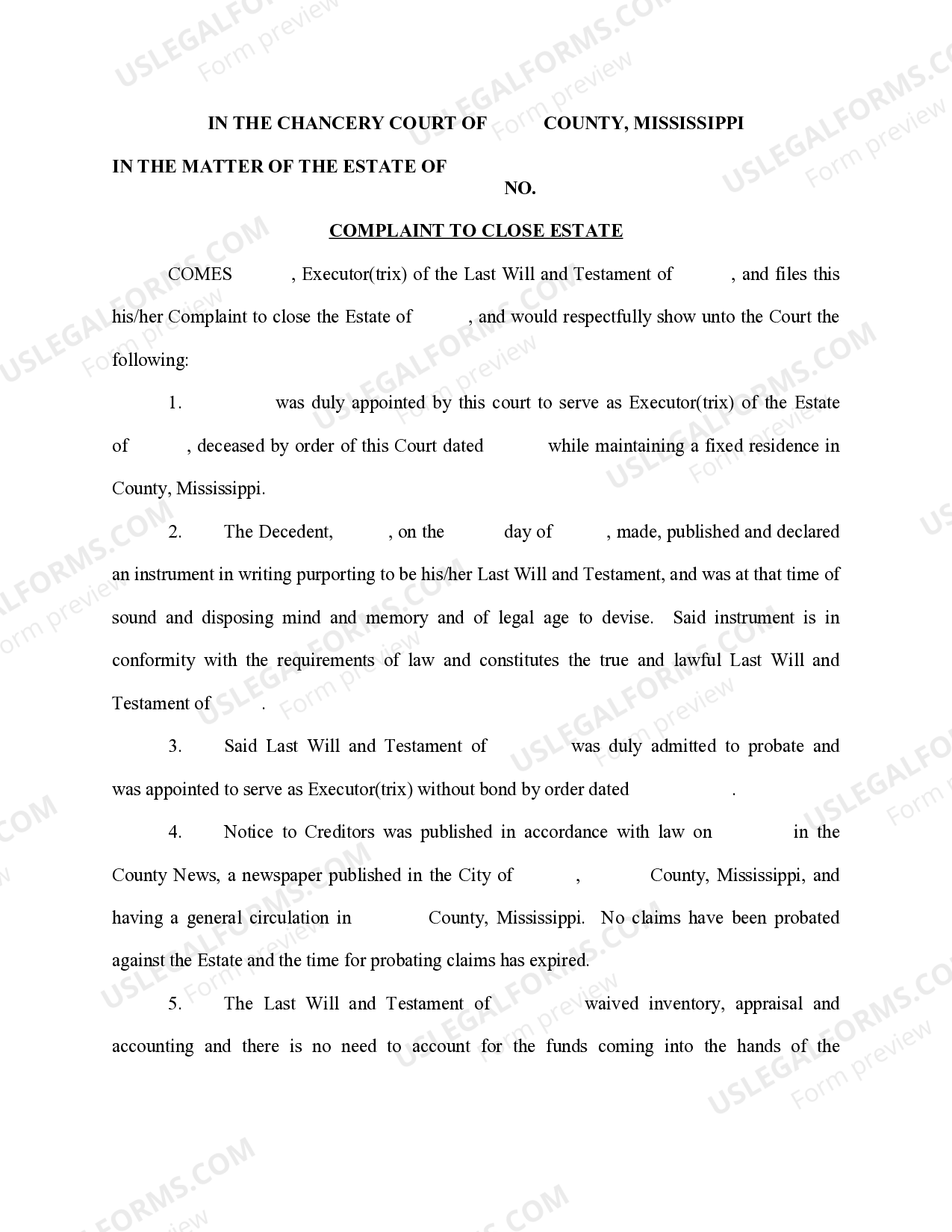 Mississippi Estate Executor With A Trust | US Legal Forms