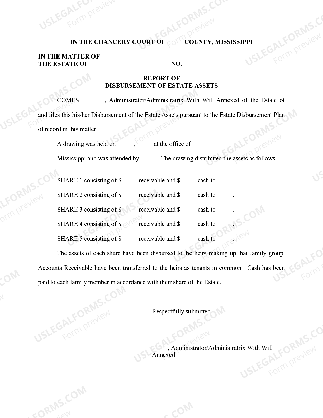 Mississippi Report of Disbursement of Estate Assets | US Legal Forms